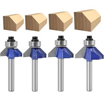 WSOOX 4 Pcs 45 Degree Chamfer Edge Forming Router Bit Set, 1/4-Inch ...