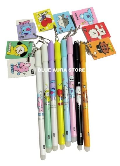 Blue Aura BTS Pen (Blue Ink Gel Pen) with Pen Topper Set of 7 Gel Pen ...