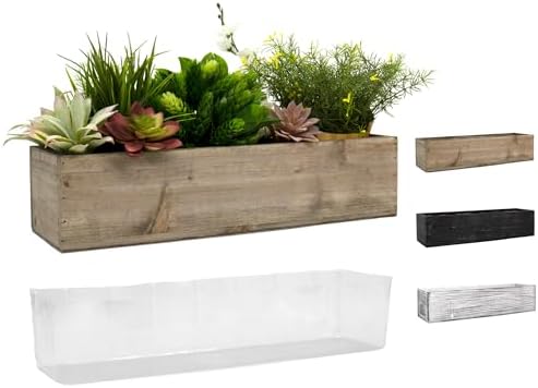 CYS EXCEL Brown Wooden Planter Box (17"x5" H:4") with Removable Plastic ...