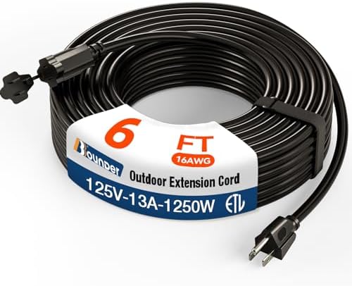 BBOUNDER Outdoor Extension Cord Waterproof 6 FT, Black 16/3 SJTW Heavy ...