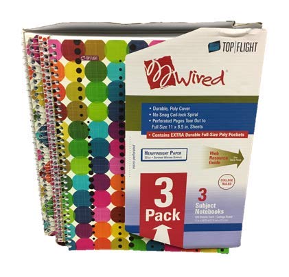 Top Flight Wired College Ruled 3 Subject Notebooks, 3 Count- Dots ...