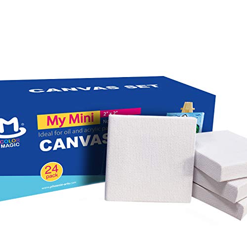 COLOR MAGIC Mini Stretched Canvas - 2x2 Inch/24 Pack - 2/5 Inch Profile ...