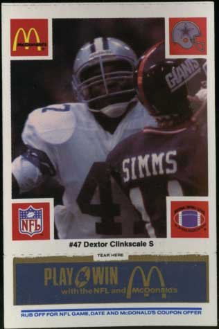 Dexter Clinkscale "Dallas Cowboys" McDonald's NFL Play & Win 1986 ...