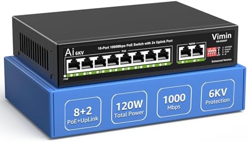YuanLey 10 Port PoE Switch, 8 PoE Port 100Mbps, 2 Uplink Gigabit, 120W ...