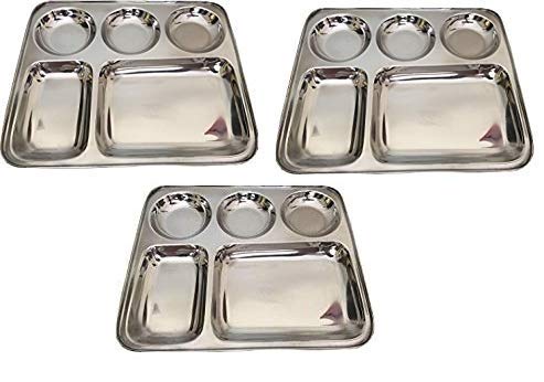 Kitchen Mate Stainless Steel 5 in 1 Three Compartment Divided Dinner ...