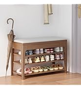 Amazon.com: KASLANDI Small Shoe Bench with Storage, Wooden Shoe Storage ...