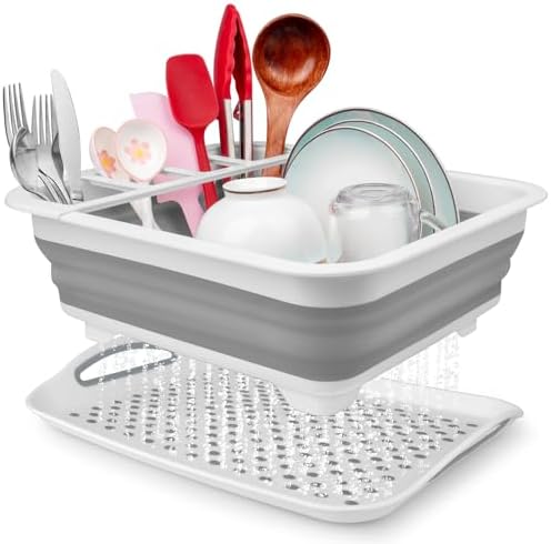 LLygezze Collapsible Drying Dish Storage Rack, Dish Drainer Dinnerware ...