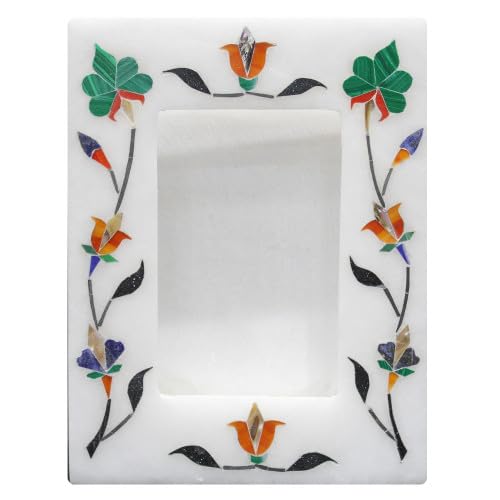 Indian Stone Art White Alabaster Marble Inlay Photo Frame : Amazon.in ...