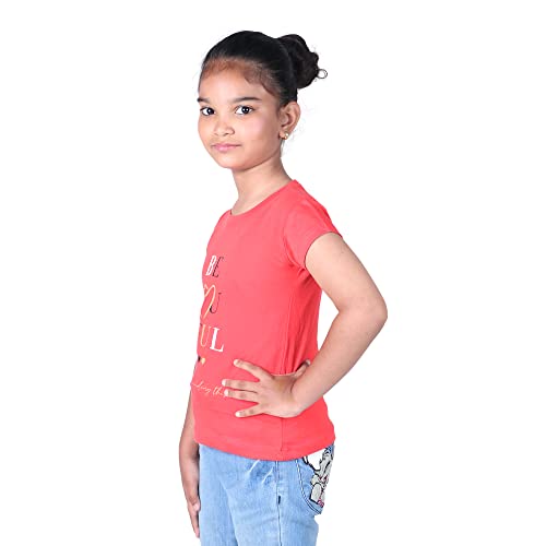 Buy Kidzo | Girls | Cotton | T-Shirt | Half-Sleeves | Light Red | Round ...