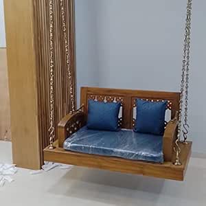 Zula ghar 4 Feet Teak Wooden Royal Carving Fixed Back Swing with Brass ...