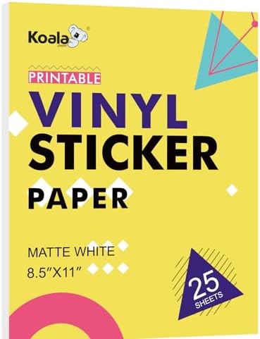Koala Printable Vinyl Sticker Paper for Inkjet and Laser Printers, 25 ...