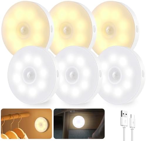 Motion Sensor Lights Indoor, Rechargeable LED Night Light 2 Color Temps ...