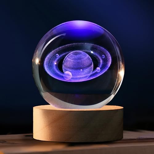 Amazon.com: Arikyrist 80mm 3D Saturn Crystal Ball Night Light, Crystal ...