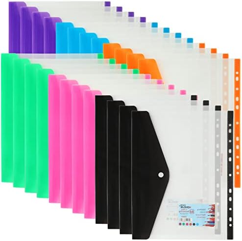 LOLYSIC 24Pcs Punched Pockets A4 Plastic Wallets, Expandable A4 Folders ...
