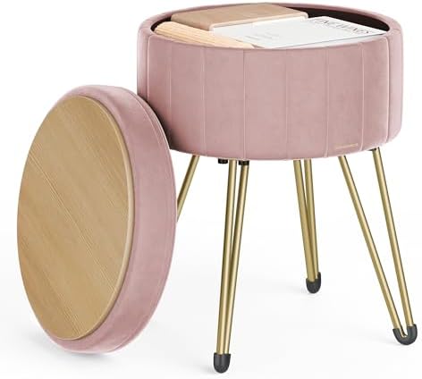 SONGMICS Vanity Stool Chair, Small Ottoman Stool with Storage, Velvet ...