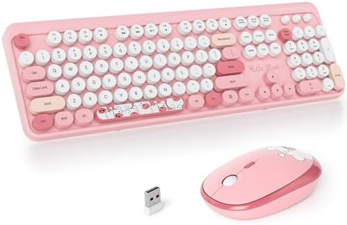 Amazon.com: Fogruaden Wireless Keyboard and Mouse Combo, Pink Retro ...