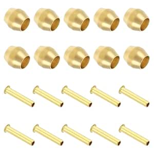 PATIKIL Brass Compression Sleeves Ferrules for 1/8 Inch OD Hose Tube, 40 Pack Brass Ferrule ...