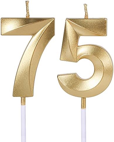 Amazon.com: AOOLADA 57th 75th Birthday Candles, Gold 75 57 Year Old ...