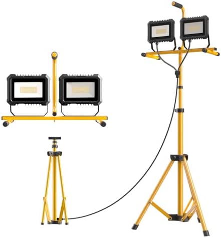 LED Work Light with Stand, 10000 Lumen 2 Head Portable Work Lights on ...