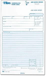 Amazon.com : Tops 3868 Snap-Off Job Work Order Form, 5 1/2 x 8 1/2, Three-Part Carbonless, 50 ...