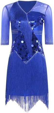 TiaoBug Damen Festlich Fransen Kleid Kurzarm Cocktail Partykleid mit ...