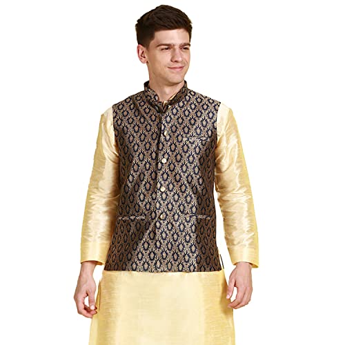 Buy Sanwara Men Blue Woven Floral Pattern Ethnic Bandi Jacket at Amazon.in