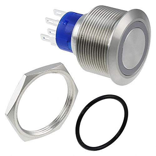 E-SWITCH ULV8F23SS311 ULV8 Series SPDT 3 A 250 VAC Round Flush Button IP67 RED LED Pushbutton ...