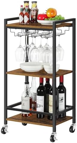 COSTWAY Mobile Kitchen Serving Trolley with Removable Tray and Glass ...