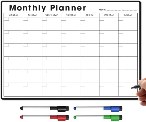 TMS A3 Monthly Planner Whiteboard | Magnetic Fridge Calendar for Meal ...