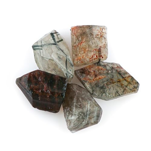 Amazon.com: CRYSTALINES 5pcs Natural Raw Green Rutile Quartz Gemstones ...