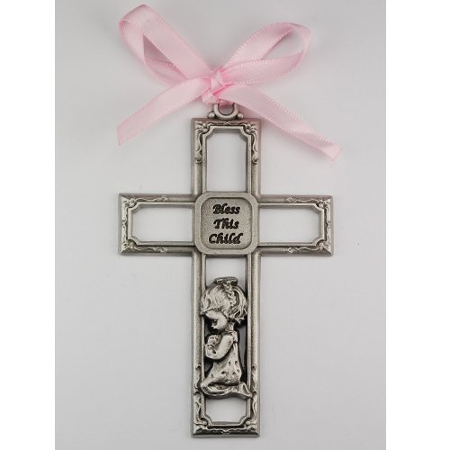 Amazon.com: 3 1/2" Girls Baby Pink Cross Crib Medal, "Bless This Child ...