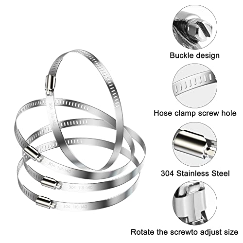 NEBURORA 118-140mm Hose Clip Adjustable 304 Stainless Steel Duct Clamps ...