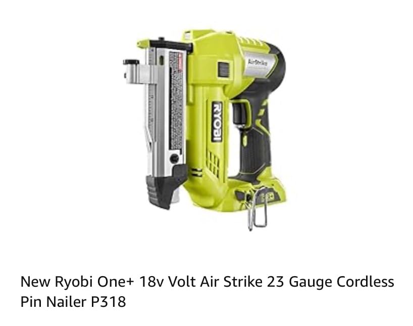 New Ryobi One+ 18v Volt Air Strike 23 Gauge Cordless Pin Nailer P318 ...