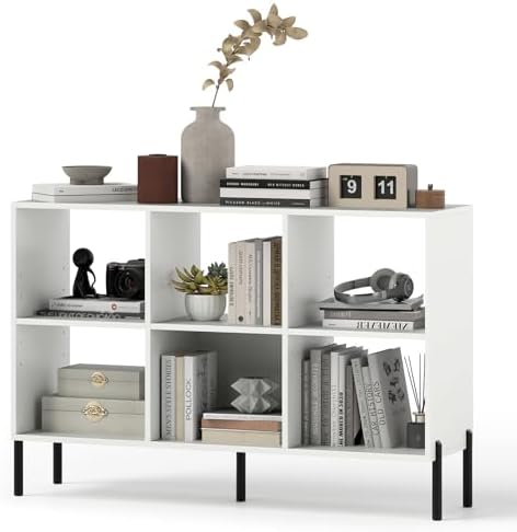 Amazon.com: SILKYDRY 6 Cube Bookcase, 47" Long Bookshelf with 5 Metal ...