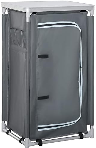 Outsunny 3-Shelf Camping Cupboard Camping Kitchen Station Cook Table ...