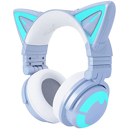 YOWU RGB Cat Ear Headphone 3G Wireless 5.0 Foldable Gaming Headset with ...