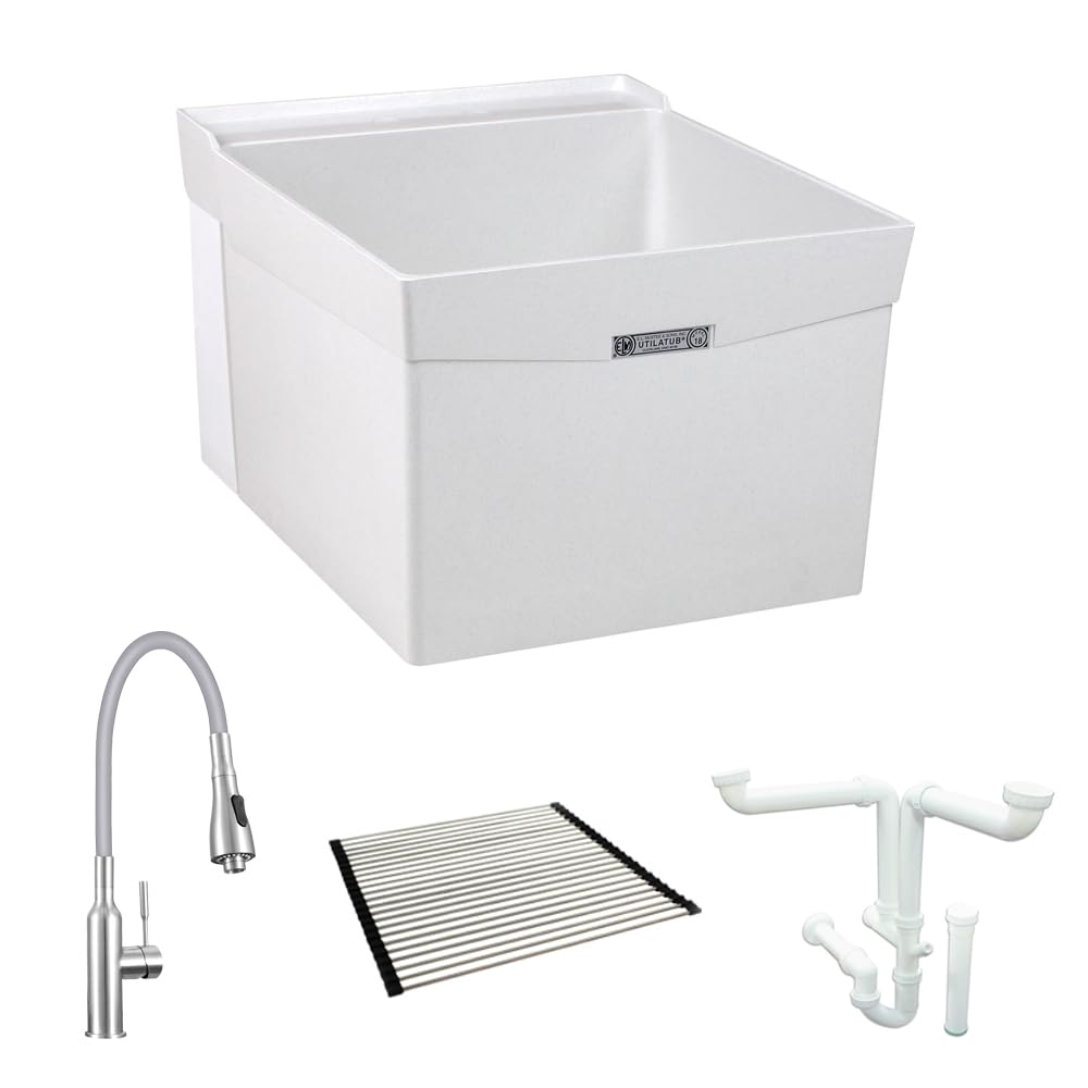 Mustee K-18W 20-in x 24-in 1-Basin White Wall Mount Laundry Sink with ...