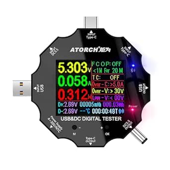 USB C Tester, 3 in 1 Type C DC5.5 USB Meter USB Load Color Screen IPS ...