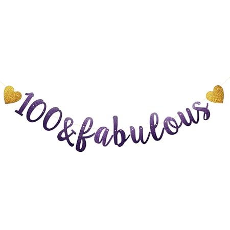 Amazon.com: 100 & Fabulous Banner, Purple Glitter Paper Banner Sign ...