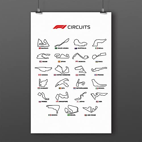 FRAMEO STORE F1 circuits poster, Formula 1 racing circuit poster (A3 ...