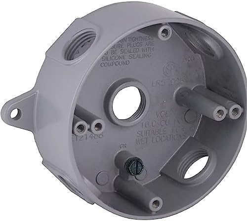 ENERLITES 4” Diameter Round Weatherproof Outlet Box with Five 3/4-in ...