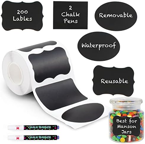 Mantah Chalkboard Label Stickers with 2 White Chalk Marker, Reusable ...
