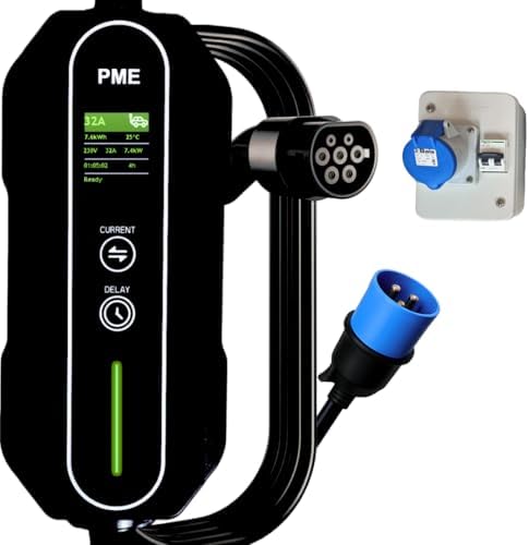 PME Portable EV Charger 7.2kW for Cars, 6m Cable, Large LCD, Adjustable ...