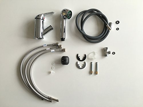 ADOB Low-Pressure Kitchen Sink Tap with Pull-Out Dish Rinser, Chrome ...