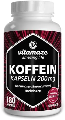 High Dose Caffeine Capsules, 180 Capsules with 200 mg Pure Caffeine ...