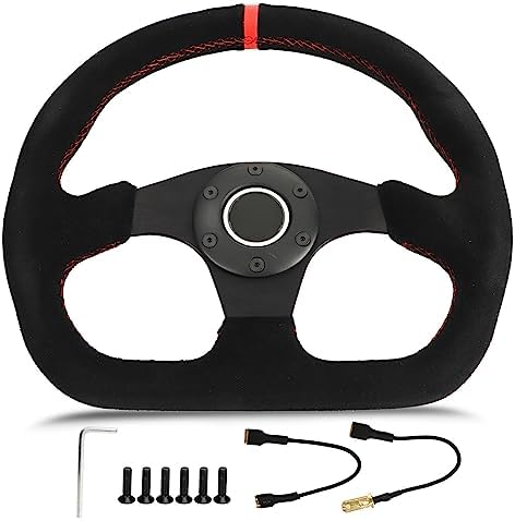 Car Racing Steering Wheel D Shape Steering Wheel 12.8in Suede Leather ...
