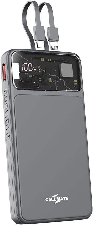 Callmate 10000mAh C-Thru Power Bank, 23W Fast Charging, Type C PD 3.0 (3 Output & 2 Input Ports ...