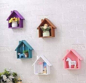 A N CRAFT Wall Shelf Hut & House Rack Shelves Lodge House Shape Shelf ...