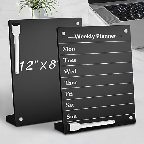 2 PCS Clear Acrylic Dry Erase Board for Desk 30 x 20 cm Magnetic Weekly ...