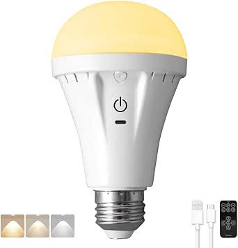 BLUEYE A21 Rechargeable Emergency Light Bulbs,E26 7W 120V,Remote ...